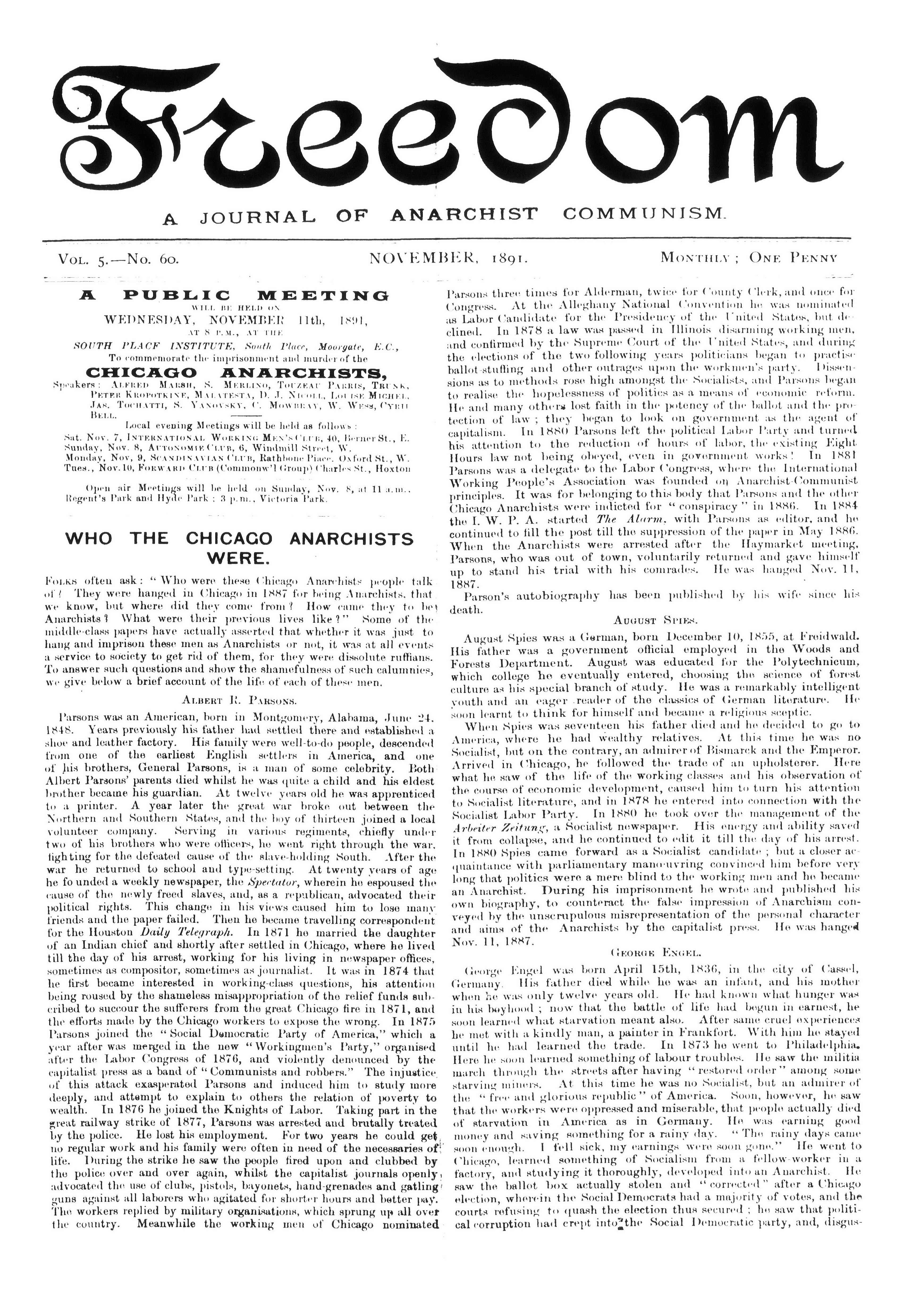Freedom vol 5. no 60 (November 1891) | libcom.org